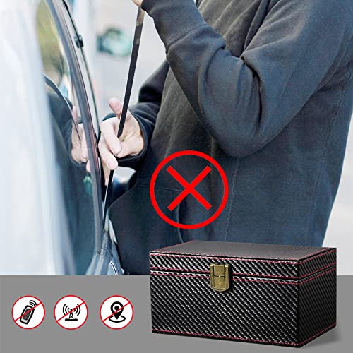 Faraday Box for Car Keys and Black/Red Car Key Signal Blocking Pouch Soft Leather Faraday Bag for Key Fob RFID Box for keyless Entry Car Keys Theft Prevention (1 Small Box + 1Black/1Red Pouch)