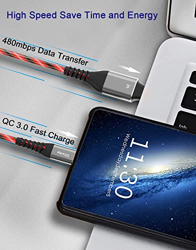Oliomp USB C to USB C Fast Charging Cable 6ft 60W 3A USB Type C Charger Led Light up Charger Compatible with Samsung Galaxy S23/S22/S21/S20 /S10/S9/S8/Note20/MacBook Pro/Air/iPad Pro/LG/Pixel