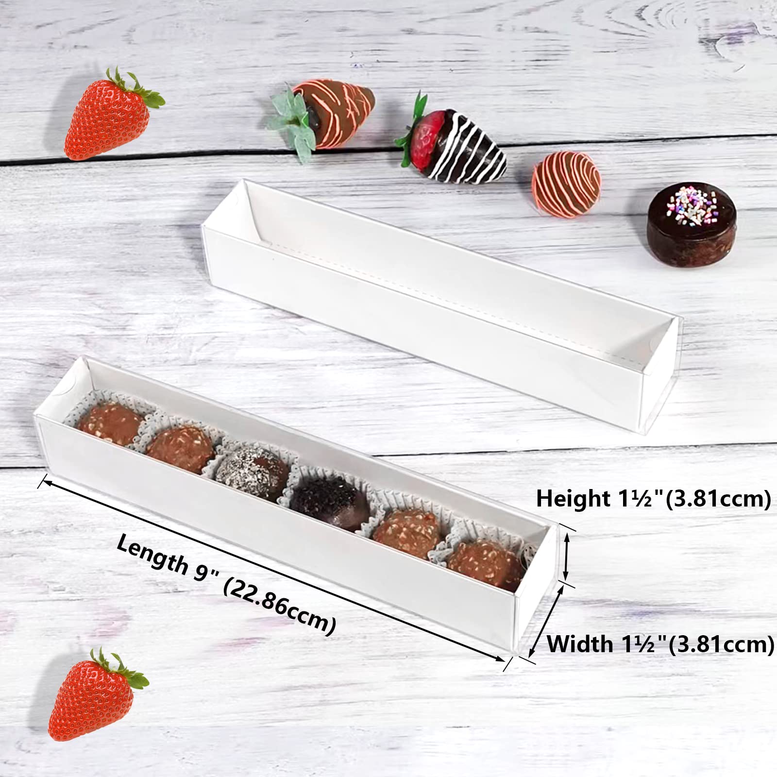 RomanticBaking 50PCS 9" × 1 1/2" × 1 1/2" Inch,Clear Chocolate Boxes Truffle Boxes Bakery Boxes with Full Window Drawer Boxes Pretzel Boxes Wedding Favors Party Boxes