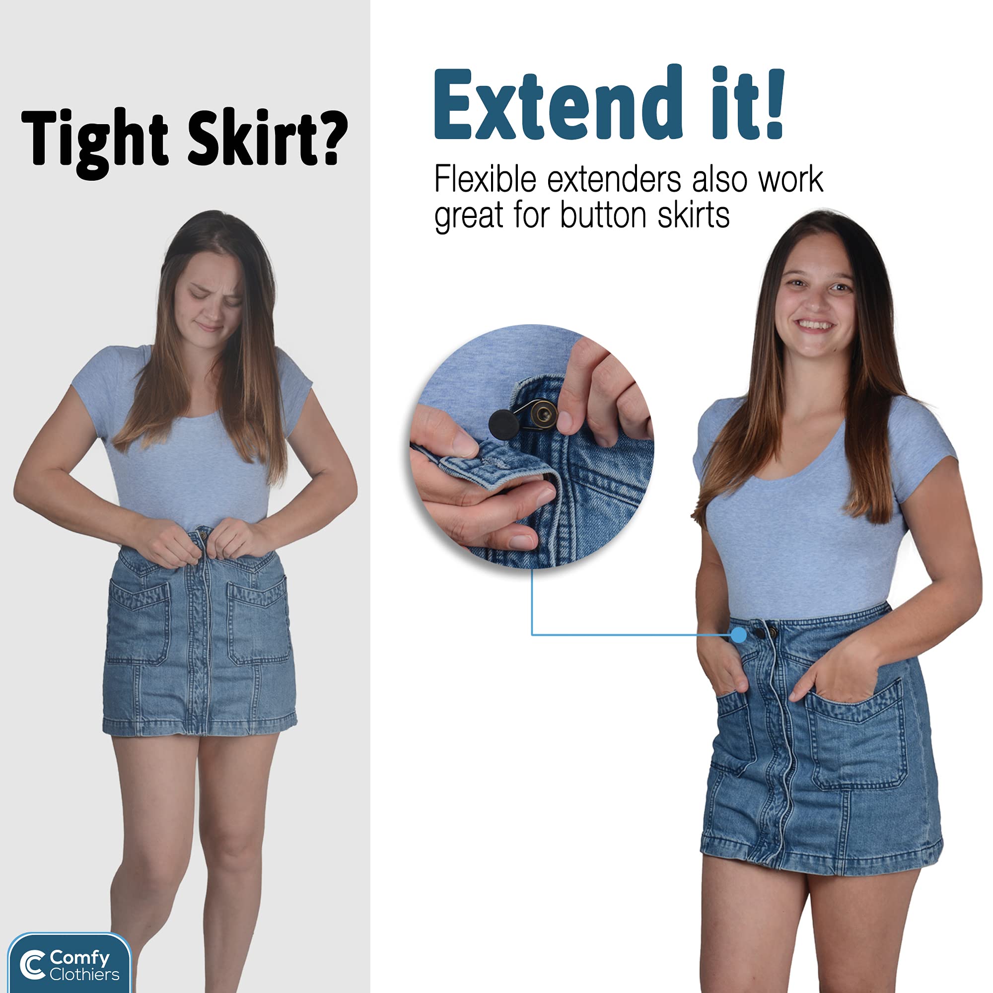 Flexible Button Waist Extenders for Pants (6-Pack Black) Men and Women’s Pants, Shorts, Skirts - Jean Extender Button by Comfy Clothiers