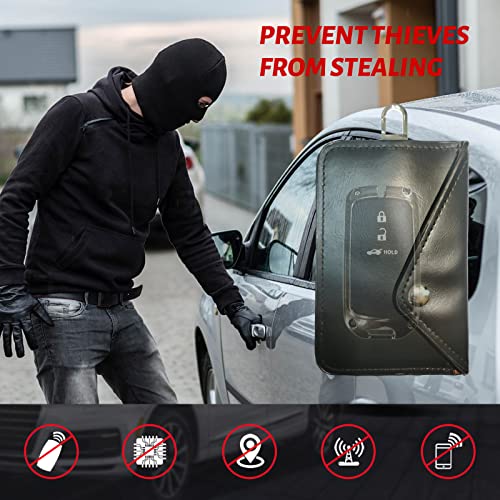 Faraday Box for Car Keys and Black/Red Car Key Signal Blocking Pouch Soft Leather Faraday Bag for Key Fob RFID Box for keyless Entry Car Keys Theft Prevention (1 Small Box + 1Black/1Red Pouch)