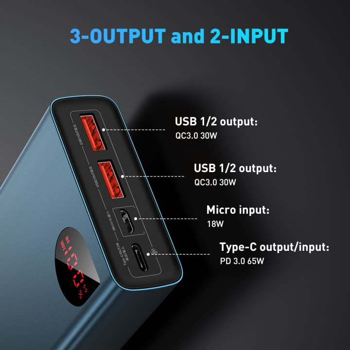 Baseus Power Bank, 65W 20000mAh Laptop Portable Charger&100W USB C to USB C Cable 6.6ft