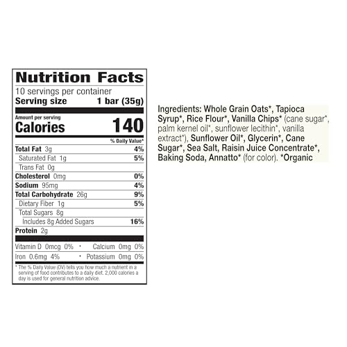 Cascadian Farm Organic Vanilla Chip Chewy Granola Bars, Value Size, 10 Bars, 12.3 oz.