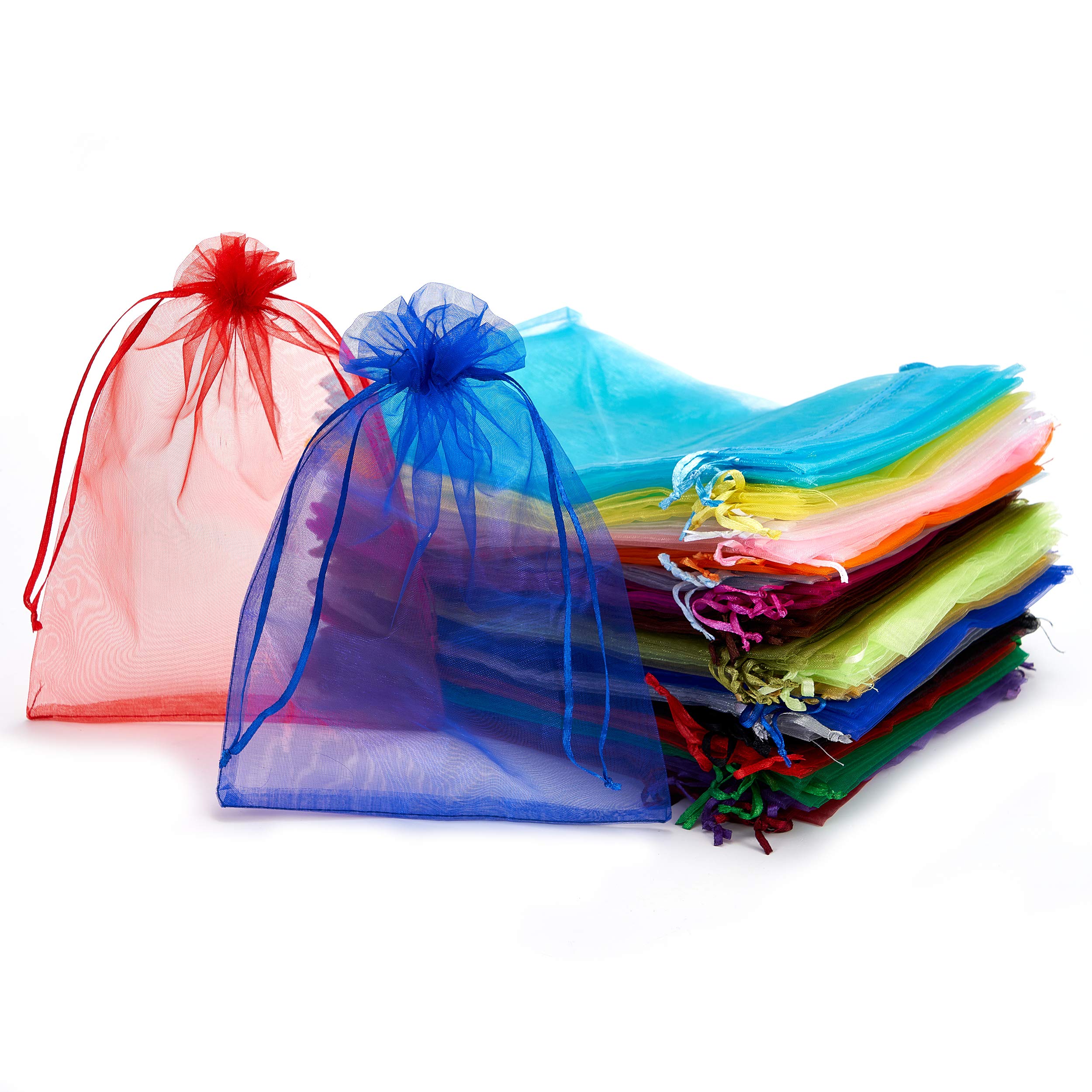 Volanic 100PCS 6X9 Inch Sheer Drawstring Organza Gift Bag Jewelry Pouch Party Wedding Favor Candy Bags Christmas 20 Color Mix
