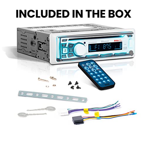 BOSS Audio Systems MR762BRGB Marine Stereo System – Single Din, Bluetooth Audio and Calling Head Unit, CD Player, AM FM Radio Receiver, Weatherproof, Multicolor Illumination, for Amplifier