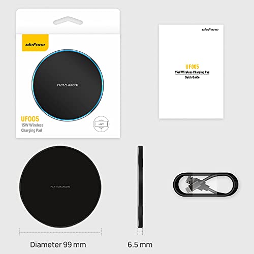 Ulefone UF005 Wireless Charger, Qi-Certified 15W Max Fast Wireless Charging Pad, Fast Charge Compatible with Power Armor 14/14 Pro/13, Armor 18/T, Armor 19/T and Other Brands