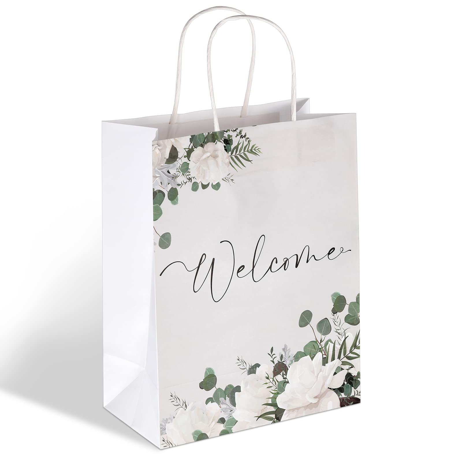 Chinco Welcome Bags White Wedding Gift Bags for Hotel Guests Black Letters Wedding Bags with Handles Paper Wedding Welcome Gift Bags Party Favors Bags for Wedding Birthday Party Supplies (48 Pieces)