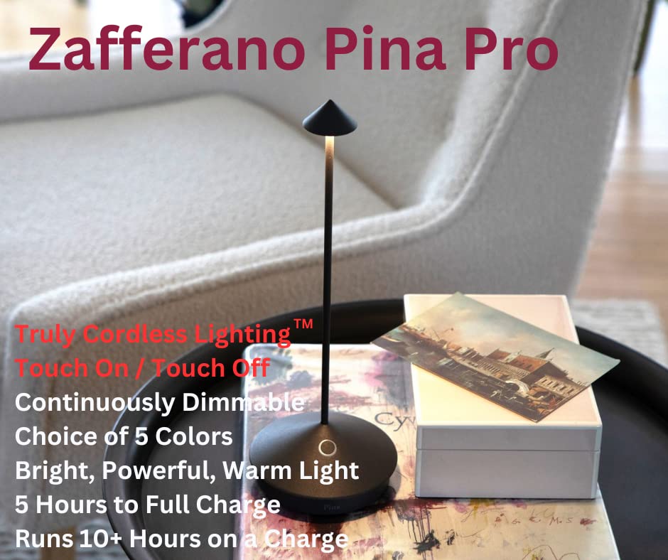 Pina Pro LED Table lamp (Color: Rust) in Aluminum, Indoor/Outdoor use, Contact Charging Base, H29cm, USA Plug