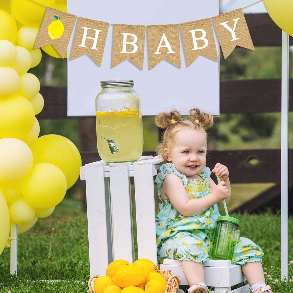 Natural Jute Burlap Banner Lemon Theme Baby Shower Party Decoration Fireplace Mantle Decoration