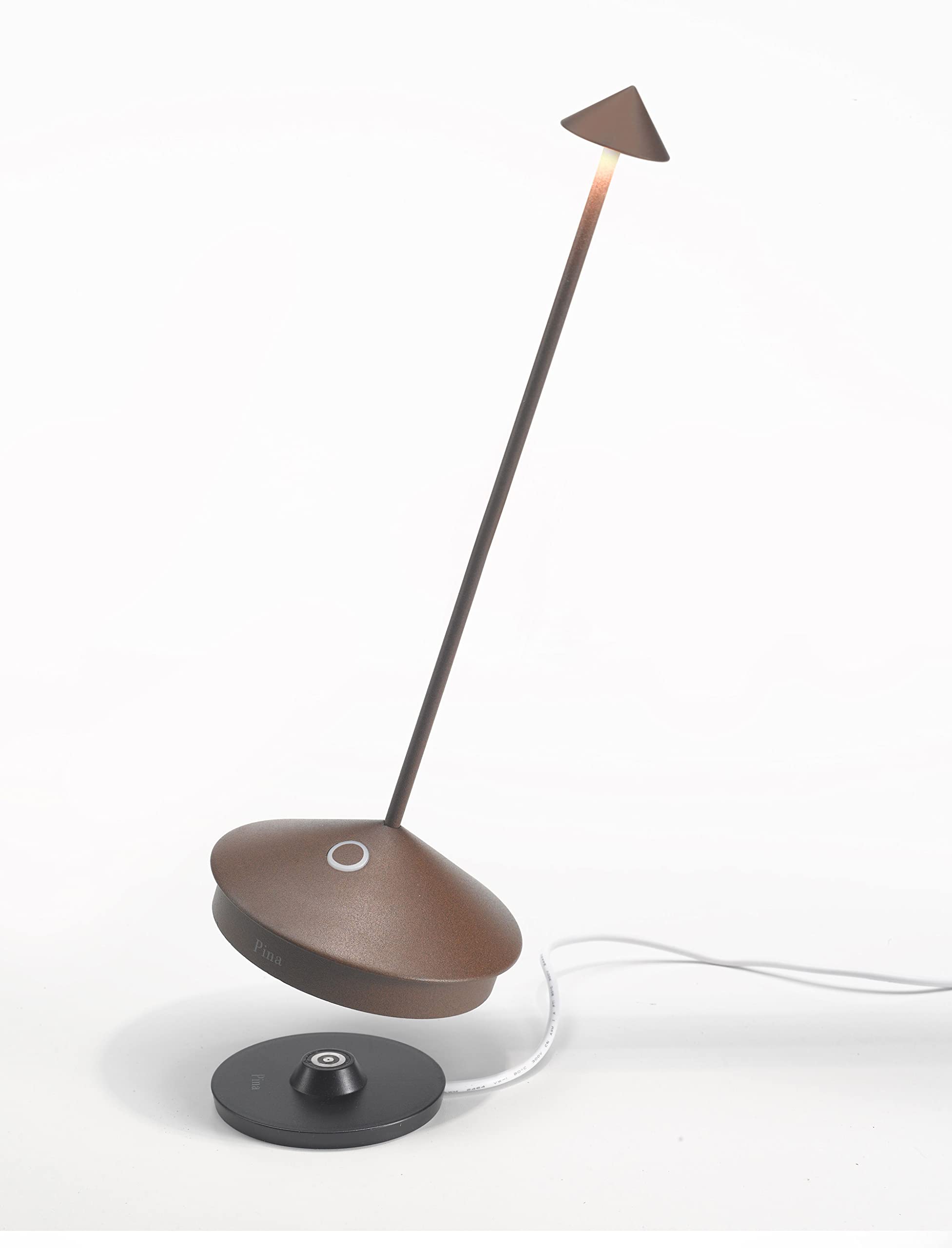 Pina Pro LED Table lamp (Color: Rust) in Aluminum, Indoor/Outdoor use, Contact Charging Base, H29cm, USA Plug