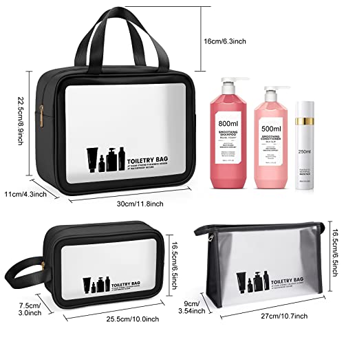 MAANGE 3 Pcs Toiletry Bag for Women Men, Translucent Waterproof Makeup Bags Set Travel Organizer for Accessories, Toiletries, Cosmetics