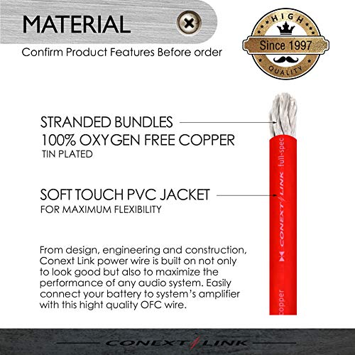 Conext Link 25 FT 1/0 AWG 0 GA Full Gauge Battery Power Cable Ground Wire Frost Red OFC Copper (10047)