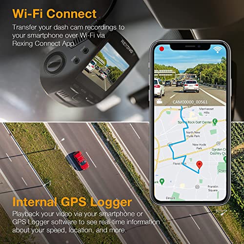 Rexing V1GW-4K Ultra HD Car Dash Cam w/Built-in GPS Logger, 2.4" LCD Screen,Wi-Fi,170° Wide Angle Dashboard Camera Recorder with G-Sensor, WDR, Loop Recording, Supercapacitor, Mobile App, up to 256GB