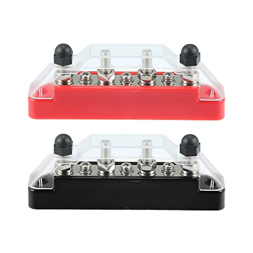 X AUTOHAUX 1 Pair 7 Terminal Bus Bar Power 3 Screw Terminals Power Distribution Block with 4 Screws Red and Black for Car Boat Marine Caravan RV