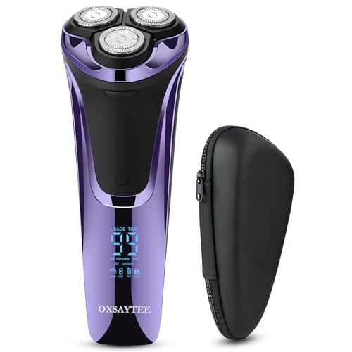 Electric Razor Men's Electric Shaver, USB Rechargeable Wet and Dry Shaver with Pop-up Trimmer and Portable Storage Pouch, Face Shaver Cordless Travel Shaver, Purple