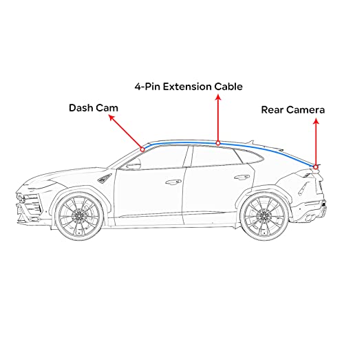 Pelsee 33 Feet Rear Camera Extension Cable, 2.5mm to 4-Pin Dash Cam Rearview Backup Camera Extension Cord for P12 / P12 Pro / P10 Pro