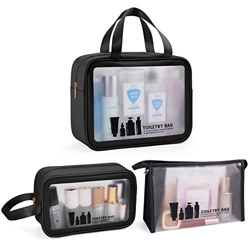 MAANGE 3 Pcs Toiletry Bag for Women Men, Translucent Waterproof Makeup Bags Set Travel Organizer for Accessories, Toiletries, Cosmetics