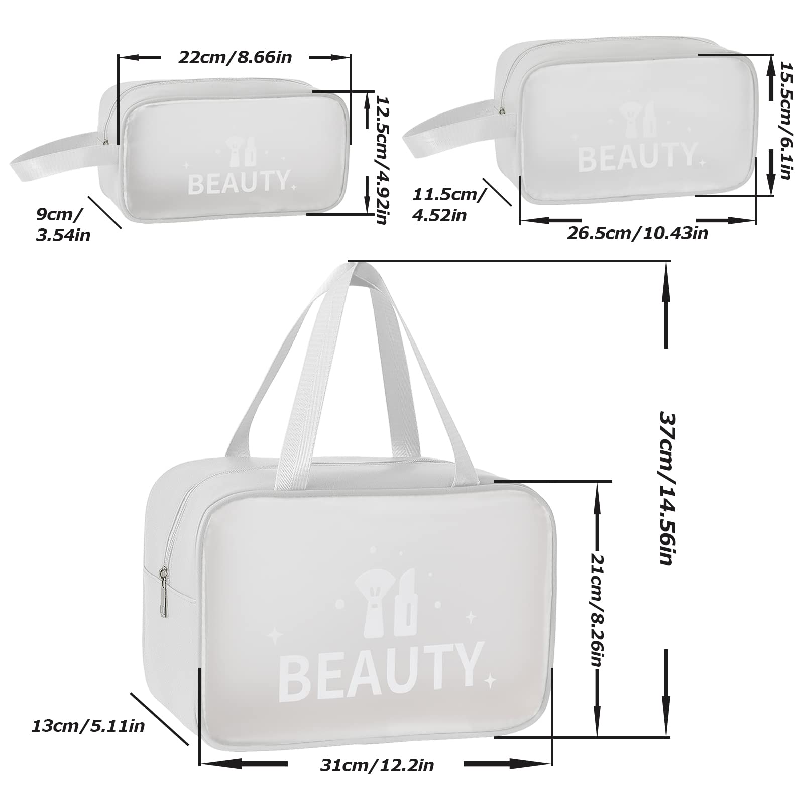 DBPBToU Makeup Bag Set, 3 Pieces Travel Toiletry Bags with Large Capacity, Clear & Waterproof Cosmetic Bags for Women (beige)