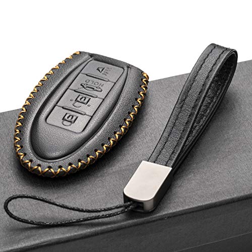 Vitodeco Leather Smart Key Fob Case Compatible with Nissan Versa, Sentra, Altima, Maxima, Rogue 2007-2022 (4 Buttons, Black)