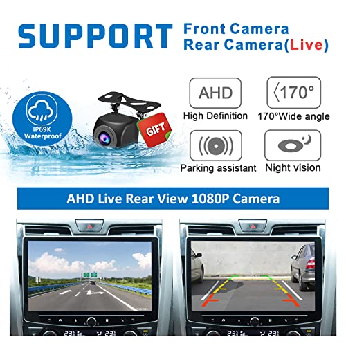 10 Inch Single Din Touchscreen Car Stereo with Wireless Carplay & Wireless Android Auto, Adjustable Android Car Radio with Live Rearview Backup Camera, Bluetooth AM/FM WiFi, GPS Navigation, 2+32G