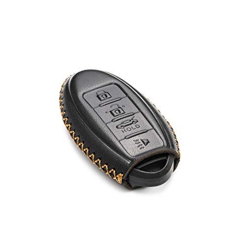 Vitodeco Leather Smart Key Fob Case Compatible with Nissan Versa, Sentra, Altima, Maxima, Rogue 2007-2022 (4 Buttons, Black)
