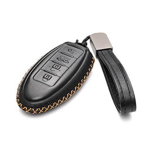 Vitodeco Leather Smart Key Fob Case Compatible with Nissan Versa, Sentra, Altima, Maxima, Rogue 2007-2022 (4 Buttons, Black)