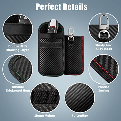 Faraday Key Fob Protector, 2 Pack(Red & Green) Faraday Bags RFID Faraday Pouch Car Key Fob Signal Blocker Blocking Pouch