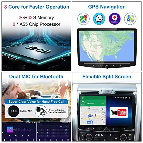 10 Inch Single Din Touchscreen Car Stereo with Wireless Carplay & Wireless Android Auto, Adjustable Android Car Radio with Live Rearview Backup Camera, Bluetooth AM/FM WiFi, GPS Navigation, 2+32G