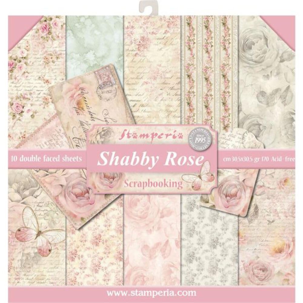 Stamperia Intl Double-Sided Paper Pad-Shabby Rose, 30.5 x 30.5 (12" x 12"), Multicoloured