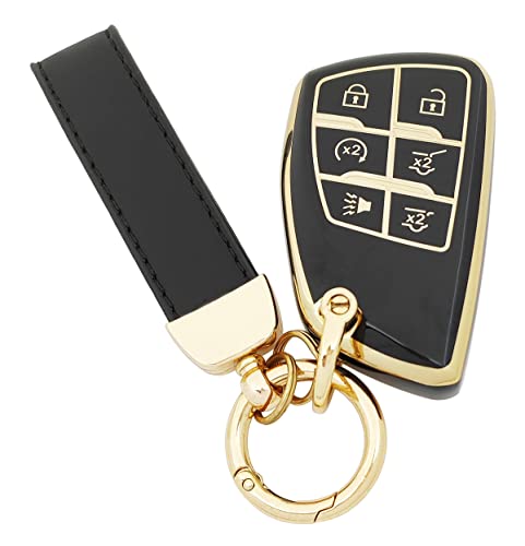 vurbemes 360 Degree Soft TPU Protector Key Fob Cover Case fit for 2019 2020 2021 2022 GMC Yukon Chevy Chevrolet Suburban Tahoe GM Buick Encore Keyless Entry Key Fob (6 Button, Black)