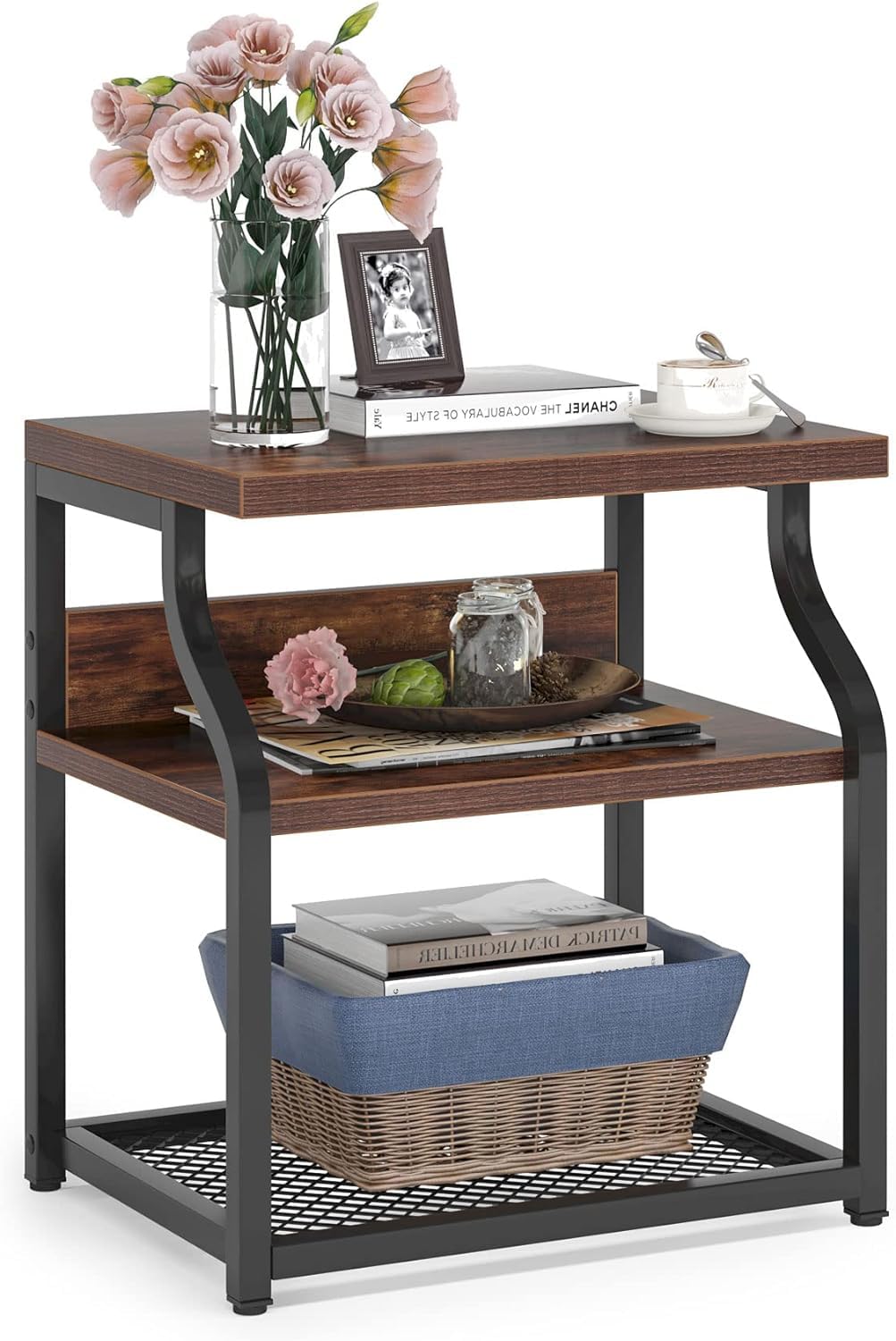 Tribesigns Printer Stand with Storage ,3-Shelf Home Printer Cart , Desk Organizer Pinter Table Under Desk , Rustic Machine Stand Small Bookshelf for Home Office (Rustic)