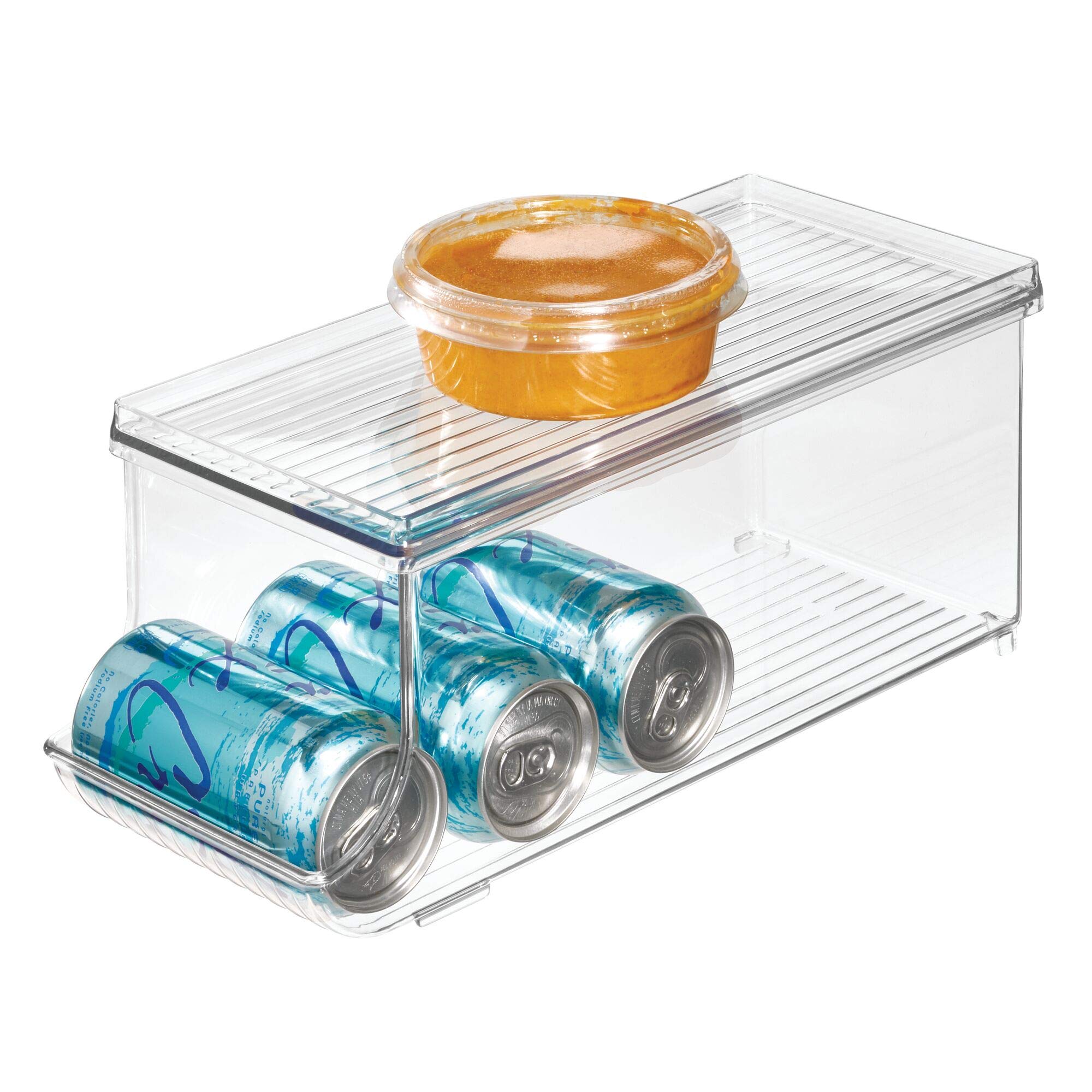 iDesign Fridge Binz BPA-Free Plastic Beverage Can Organizer with Lid - 13.84" x 5.7" x 5.8", Clear & Plastic Refrigerator and Freezer Storage Organizer Bin Water Bottle and Drink Holder, Clear