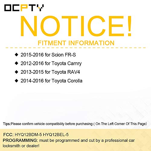 OCPTY 1X Key Fob Shell Case Replacement for 2012-2016 for Scion FR-S Toyota Camry Toyota RAV4 Toyota Corolla HYQ12BDM HYQ12BEL