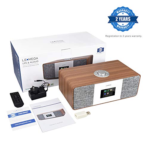 LEMEGA MSY3 Music System,WIFI Internet Radio,FM Digital Radio,Spotify Connect,Bluetooth Speaker,Stereo Sound,Wooden Box,Headphone-out,Alarms Clock,40 Pre-sets,Full Remote and App control-Walnut Finish