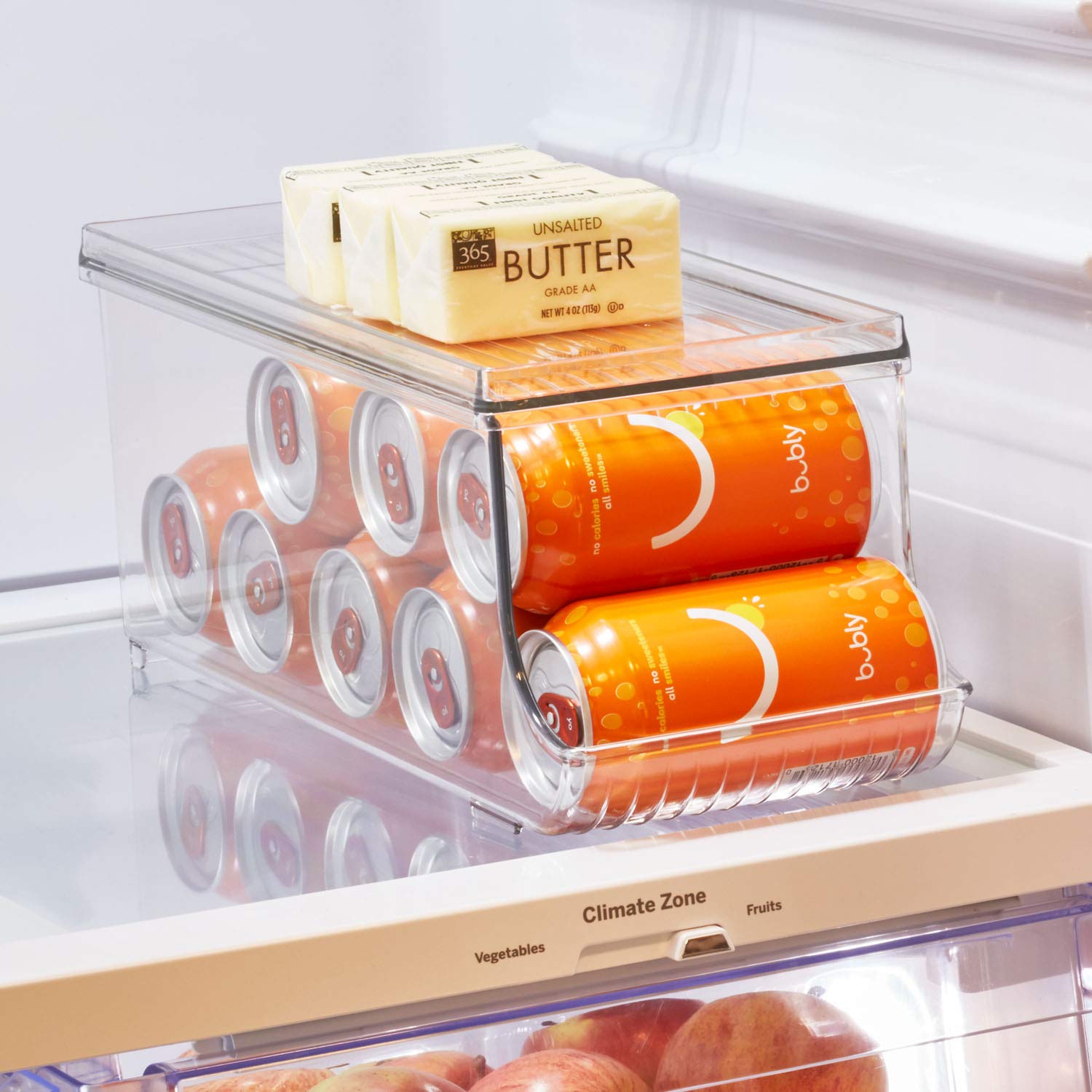 iDesign Fridge Binz BPA-Free Plastic Beverage Can Organizer with Lid - 13.84" x 5.7" x 5.8", Clear & Plastic Refrigerator and Freezer Storage Organizer Bin Water Bottle and Drink Holder, Clear