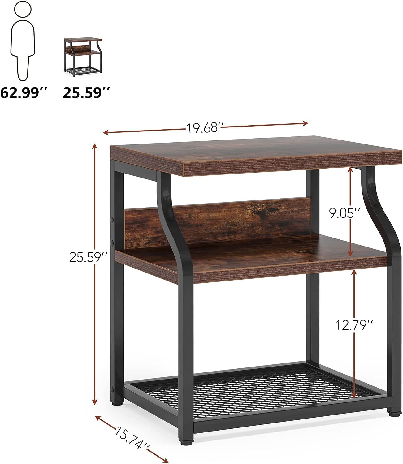 Tribesigns Printer Stand with Storage ,3-Shelf Home Printer Cart , Desk Organizer Pinter Table Under Desk , Rustic Machine Stand Small Bookshelf for Home Office (Rustic)