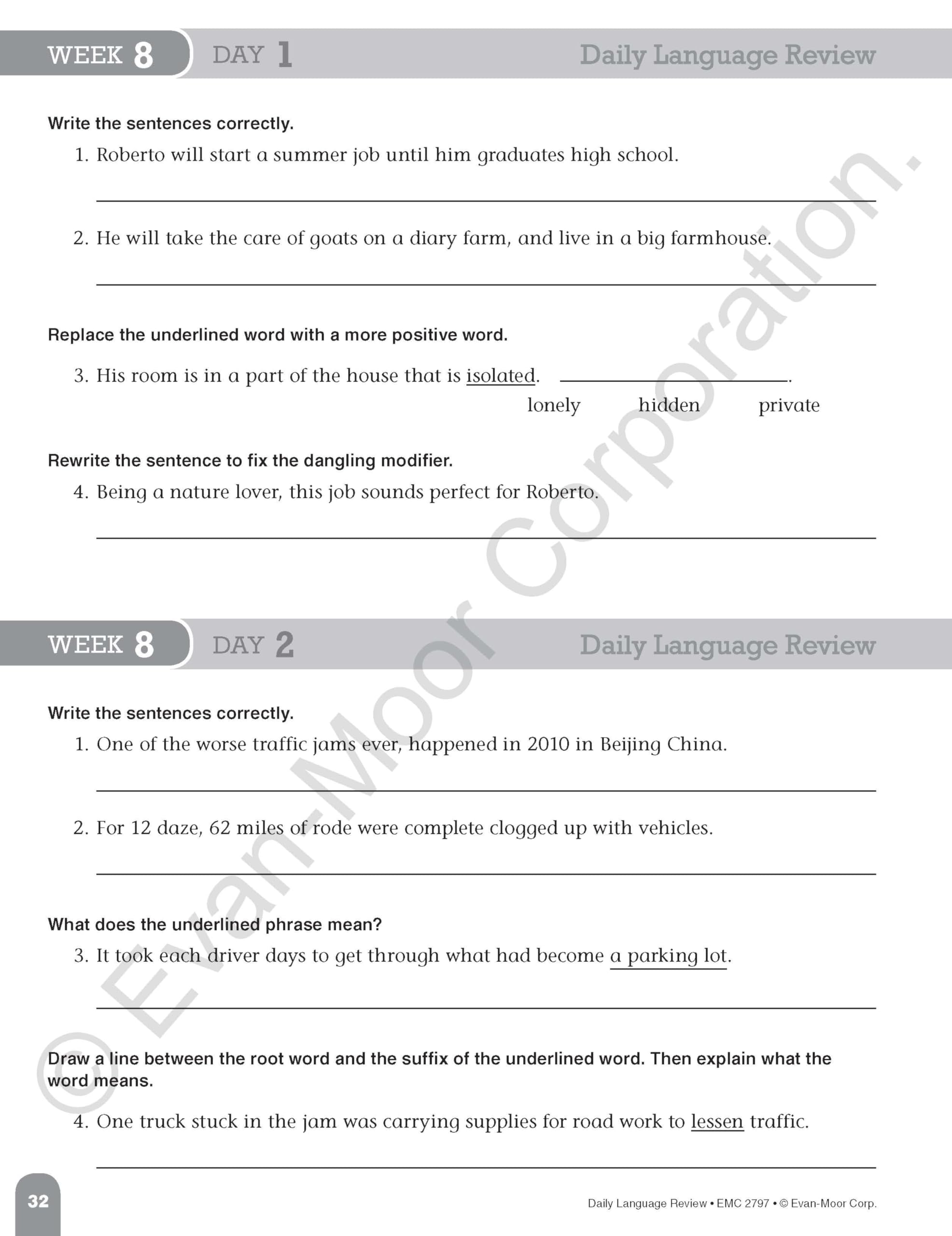 Evan-Moor Daily Language Review, Grade 7 Actvities Homeschooling & Classroom Resource Workbook, Reproducible Worksheets, Teacher Edition, Daily Practice, Skills Assessment, Grammar, Punctuation