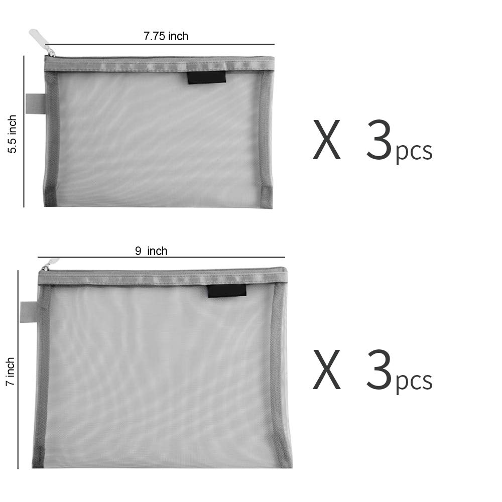Topfinder Clear Cosmetic Bags Zip Makeup Mesh Bags Pencil Case Pouch Travel Toiletry Kit Set Storage Case ((6A+5A)*3 Grey)