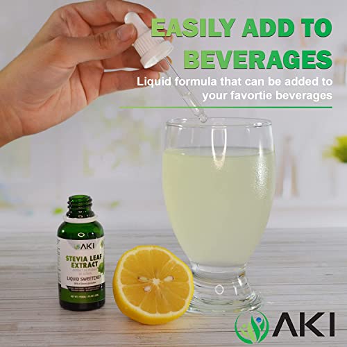 AKI Liquid Stevia Drops Sweetener (1.75 fl oz / 50 ml) Ideal for Coffee, Tea, Iced tea, Lemonade, Frostings, Smoothie, other Beverages or Yogurt | NON-GMO, Sugar-Free | Pack of 1