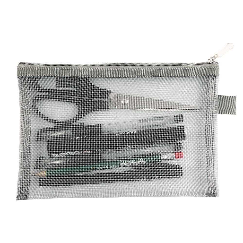 Topfinder Clear Cosmetic Bags Zip Makeup Mesh Bags Pencil Case Pouch Travel Toiletry Kit Set Storage Case ((6A+5A)*3 Grey)