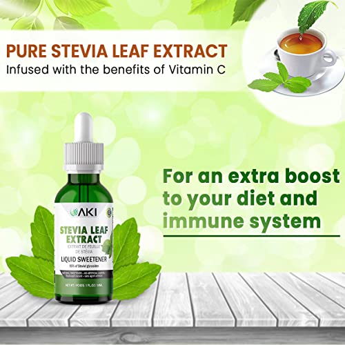 AKI Liquid Stevia Drops Sweetener (1.75 fl oz / 50 ml) Ideal for Coffee, Tea, Iced tea, Lemonade, Frostings, Smoothie, other Beverages or Yogurt | NON-GMO, Sugar-Free | Pack of 1