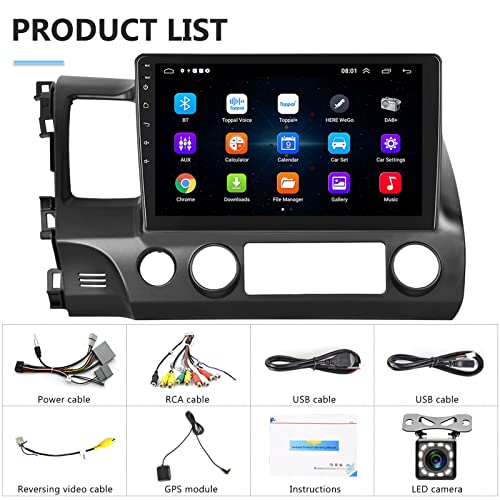 Android Car Stereo for Honda Civic 2006 2007 2008 2009 2010 2011 with WiFi GPS Navigation 10.1" HD Touchscreen Autoradio Support Mirror Link Backup Camera Microphone SWC