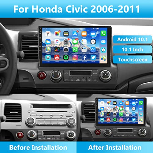 Android Car Stereo for Honda Civic 2006 2007 2008 2009 2010 2011 with WiFi GPS Navigation 10.1" HD Touchscreen Autoradio Support Mirror Link Backup Camera Microphone SWC