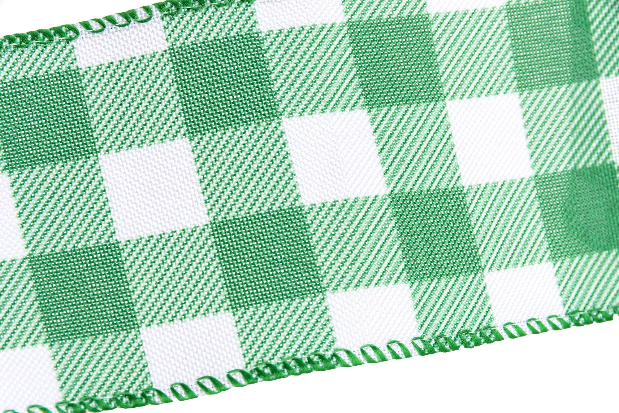 ATRBB Green and White Buffalo Plaid Ribbon Wired Edge Gingham Ribbon for St Patrick's Day Decoration and Bows Craft,10 Yards by 2.5 Inches