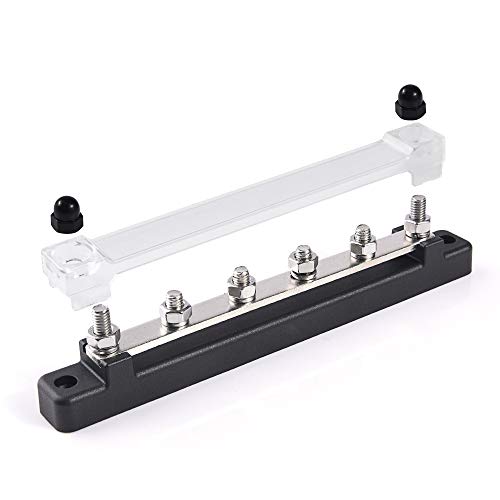 MNJ Motor 4 Terminal Bus Bar & Cover Ground Distribution Block - Car Boat Marine Power Distribution Terminal Block
