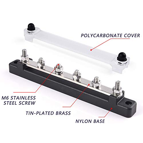 MNJ Motor 4 Terminal Bus Bar & Cover Ground Distribution Block - Car Boat Marine Power Distribution Terminal Block