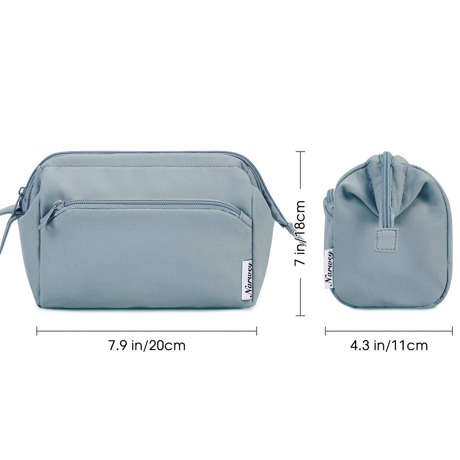 Narwey Wide-open Makeup Bag Women Make up Bag Travel Cosmetic Bag Organizer Toiletry Bag for Cosmetics Toiletries Accessories (Greyish Blue)