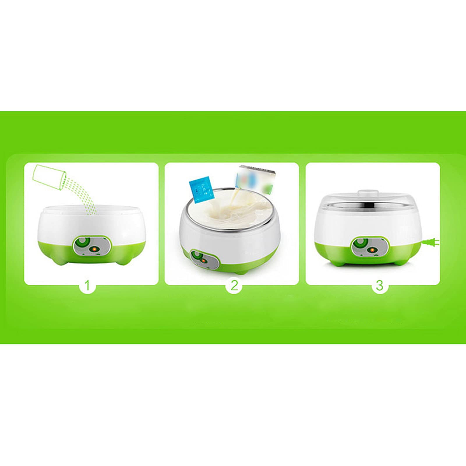 DENESTUS 1L Automatic Yogurt Maker with Stainless Steel Inner Pot for Home Organic Yogurt, Cheese Maker, Fruit Wine Maker （Green 110V）
