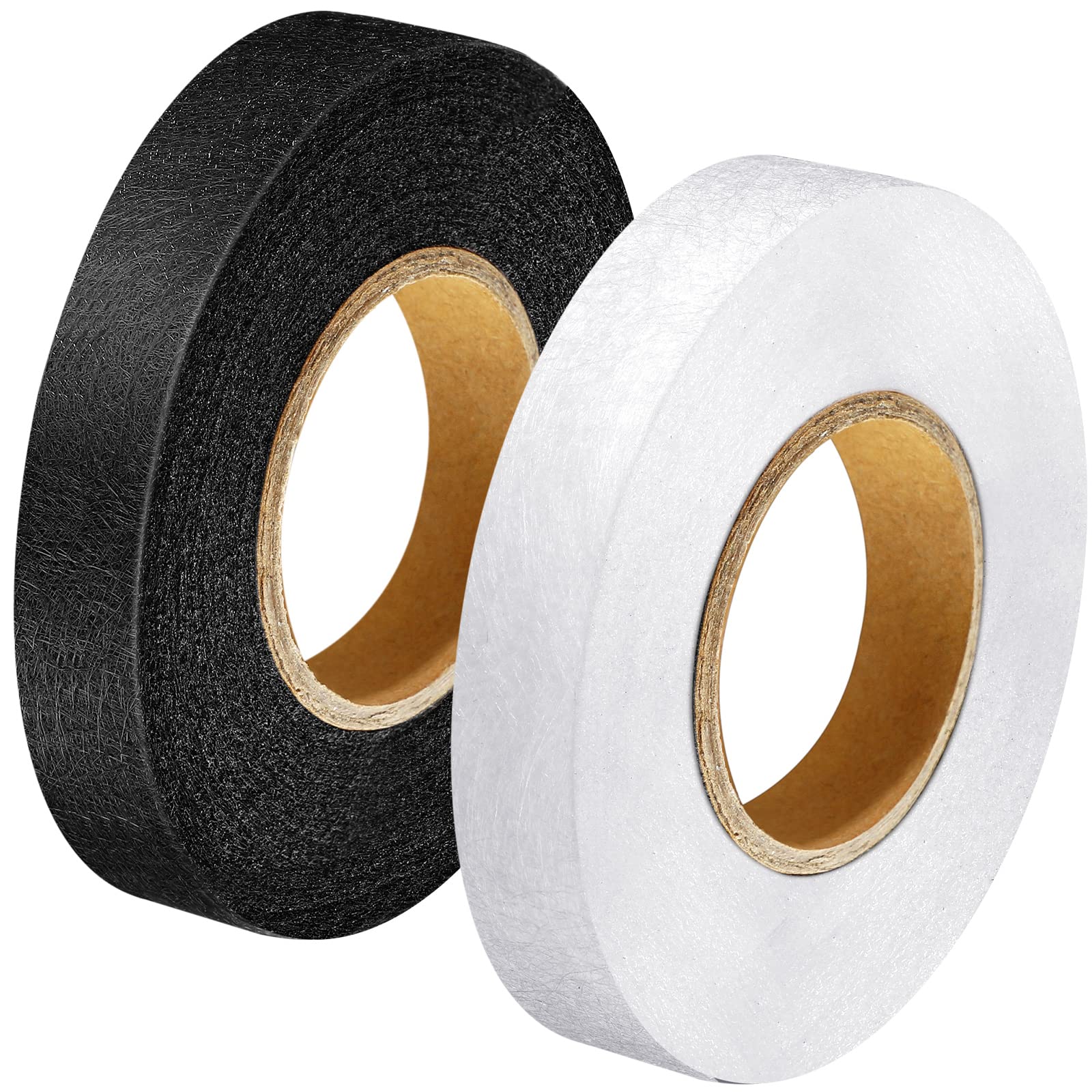 Outus Iron on Hem Tape Fabric Fusing Hemming Tape Wonder Web Adhesive Hem Tape for Pants Each 27 Yards, 2 Pack (Black, White, 3/8 Inch)
