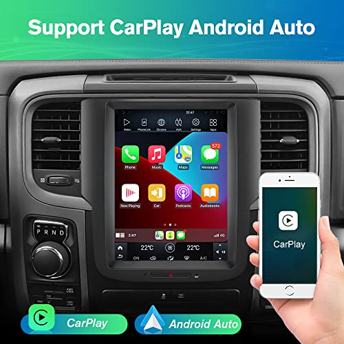 Car Stereo for Dodge Ram 2013-2018 1500 2500 3500, 10.4 Inch T-Style Android System Touch Screen Multimedia Player 4G+64G Built in Carplay Android Auto Navigation WiFi Bluetooth SWC HDMI Output